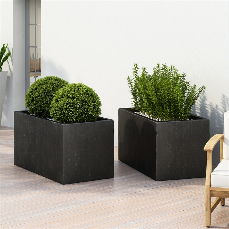 Noble House Ella Outdoor Modern Large Rectangular Planters (Set of 2 ...