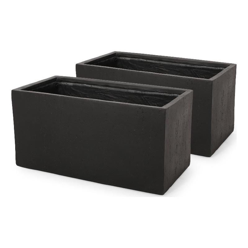 Noble House Ella Outdoor Modern Large Rectangular Planters (Set of 2 ...