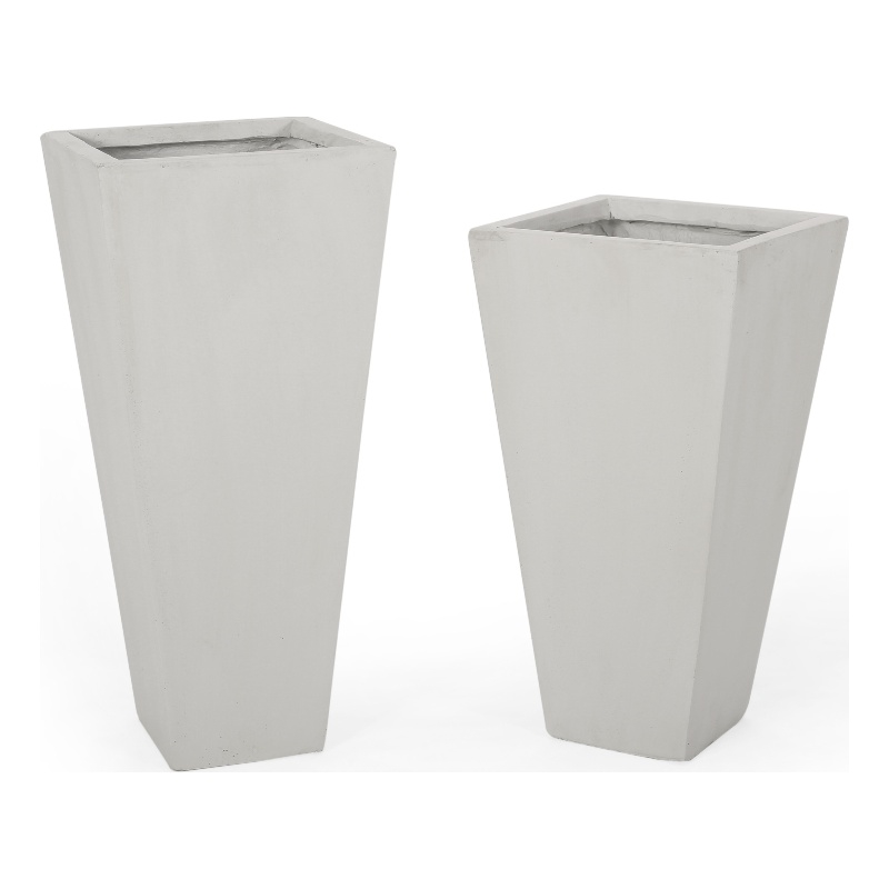 Noble House Ella Outdoor Modern Medium and Small Cast Stone Planter Set ...