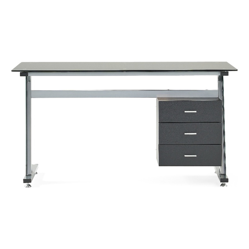 Noble House Beta Modern Glass & Iron Metal Computer Desk in Black ...