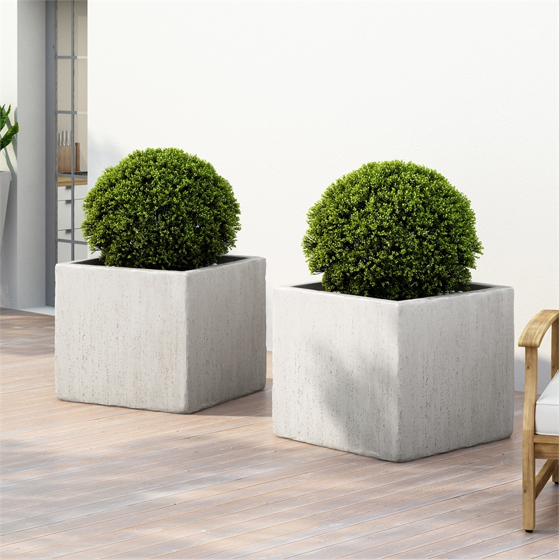 Noble House Ella Outdoor Large Cast Stone Square Planters (Set of 2) in ...
