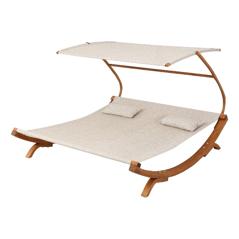 Noble House San Outdoor Fabric Larch Wood Daybed with Canopy in Brown White