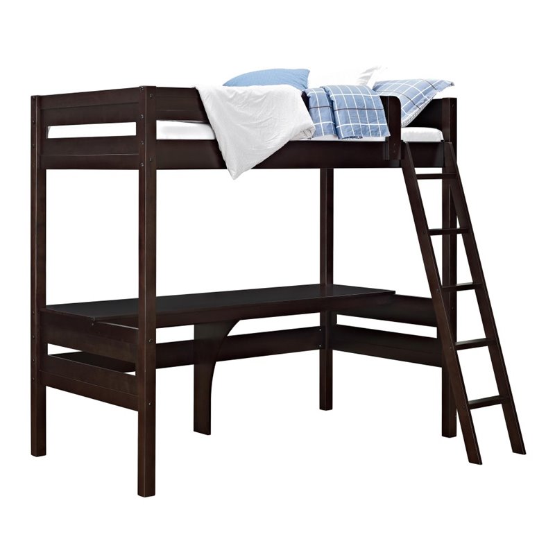 Dorel Living Harlan Twin Loft Bed with Desk in Espresso