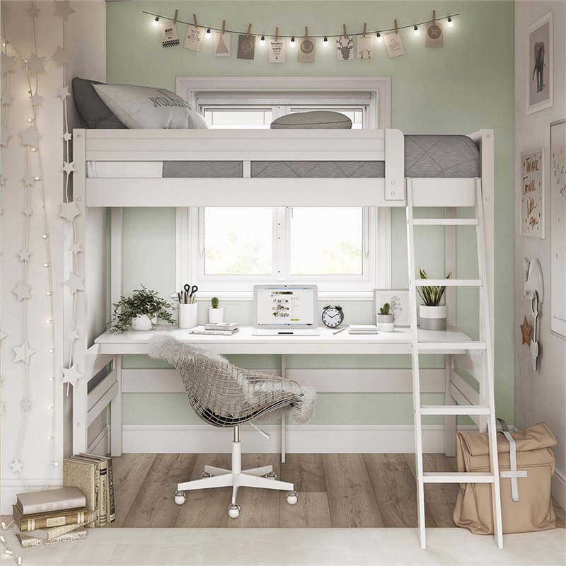 Dorel Living Harlan Twin Loft Bed with Desk in White Homesquare