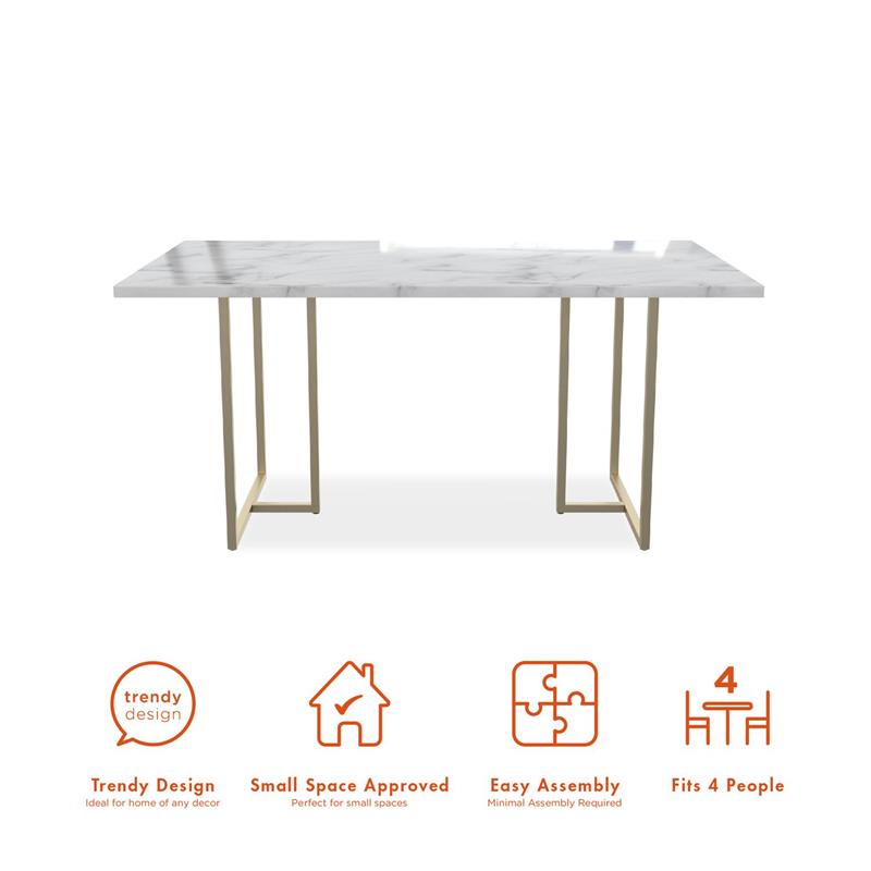 CosmoLiving Astor Dining Table White Marble Top with Gold Legs | Cymax ...