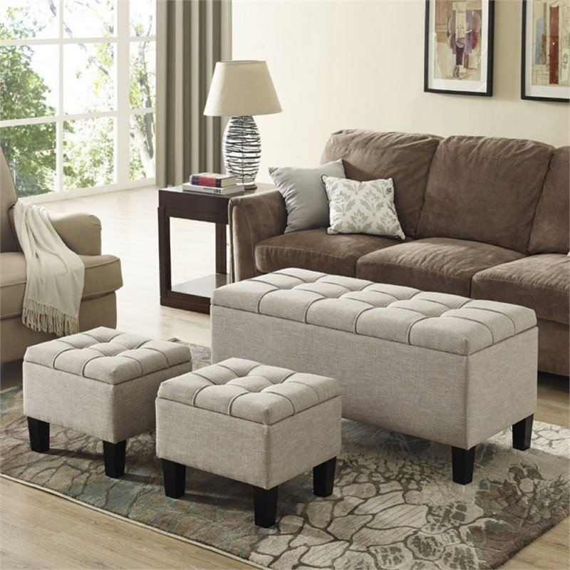 Simpli Home Dover 3 Piece Storage Ottoman in Natural | Cymax Business