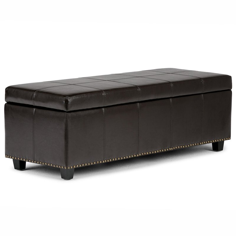 Simpli Home Kingsley Storage Bench in Brown | Homesquare