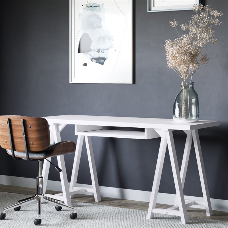 Simpli Home Sawhorse Desk in White