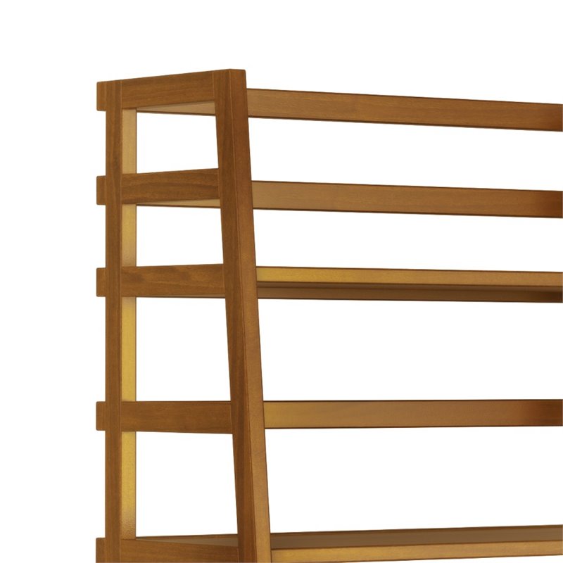 Simpli Home Acadian 5 Shelf Solid Wood Ladder Bookcase in Light Golden ...