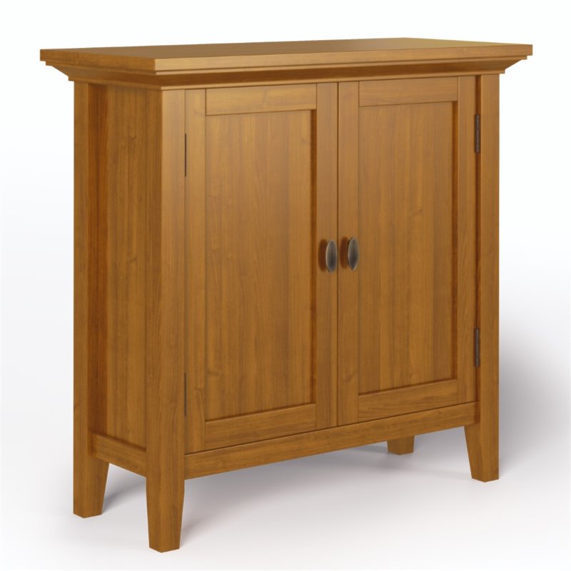 Simpli Home Redmond Wood 32" Transitional Low Cabinet in Light Golden ...
