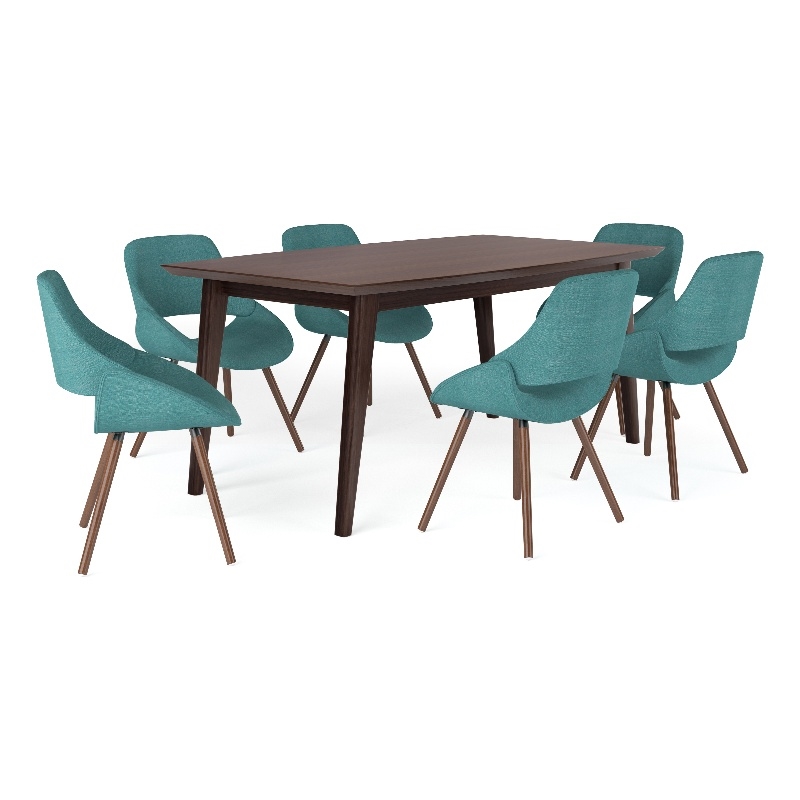 Simpli Home Malden/Draper 7-PC Dining Set in Turquoise Blue Fabric ...