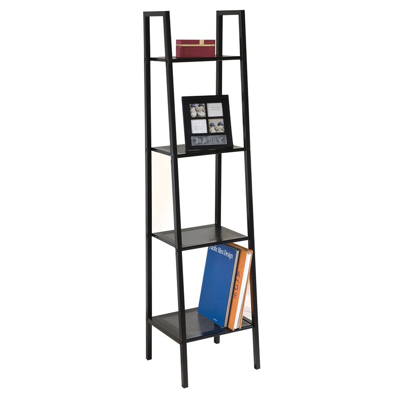 ACME Eason 4 Shelf Metal Frame Narrow Bookcase in Black