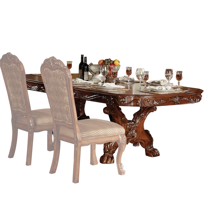 ACME Dresden Wooden Double Pedestal Dining Table in Cherry Oak | Bush ...
