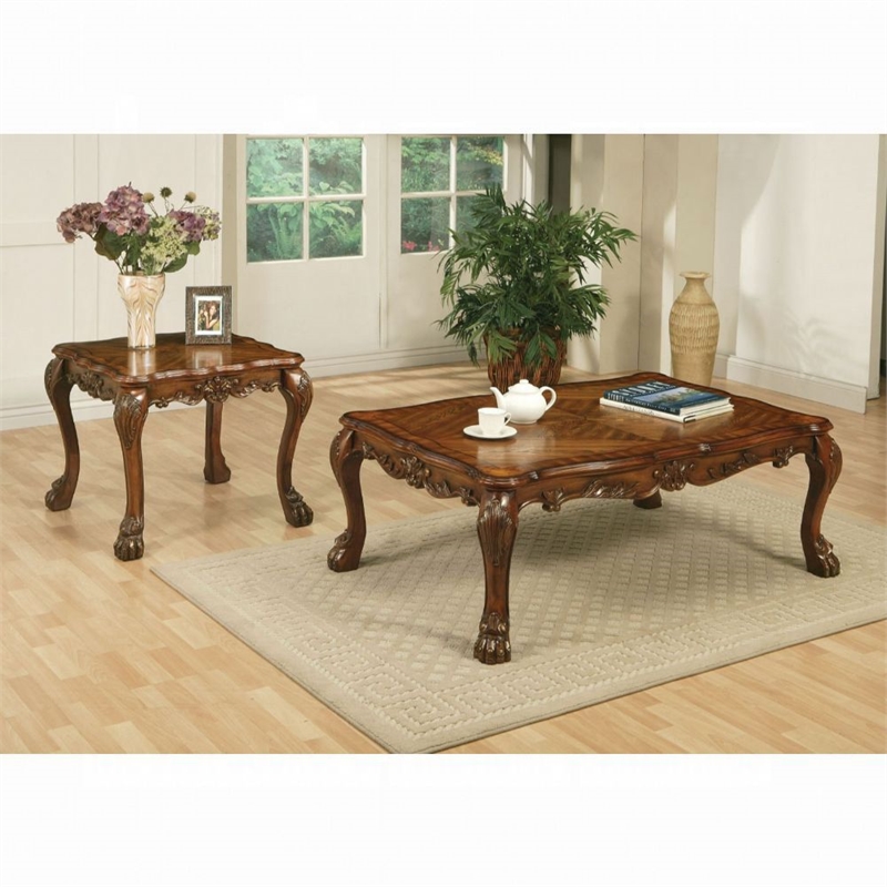 ACME Dresden Rectangular Wooden Coffee Table in Cherry Oak ...