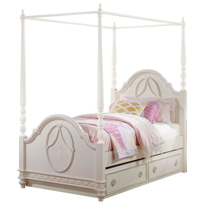ACME Dorothy Wooden Full Poster Bed in Ivory | BushFurnitureCollection.com