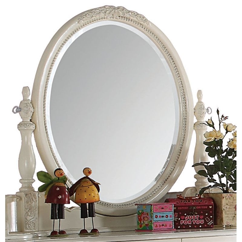 ACME Dorothy Oval Wooden Frame Mirror in Ivory ...