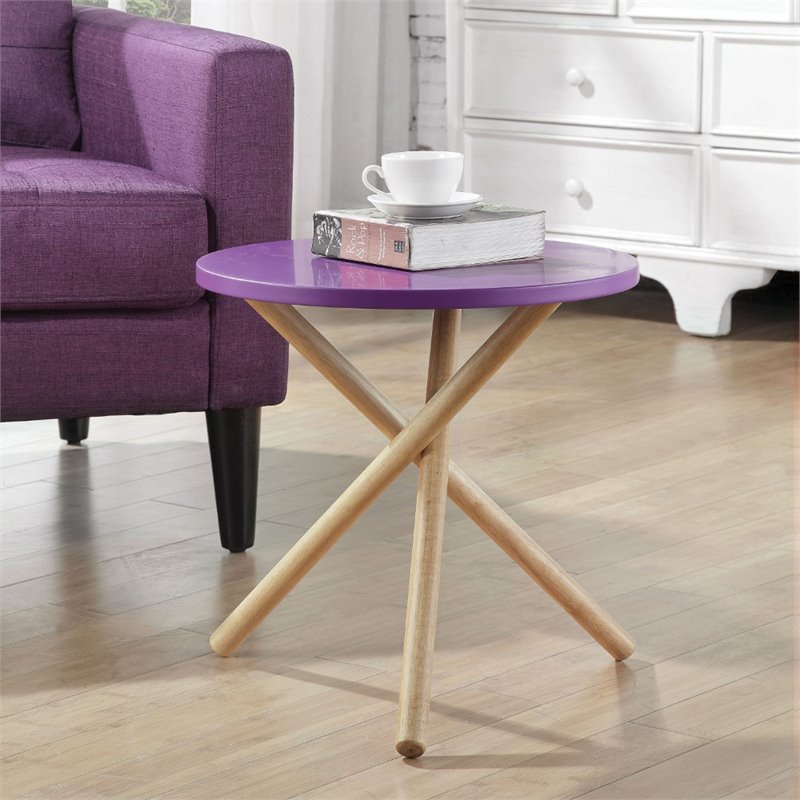 ACME Lanica Round Wooden Top End Table in Purple ...