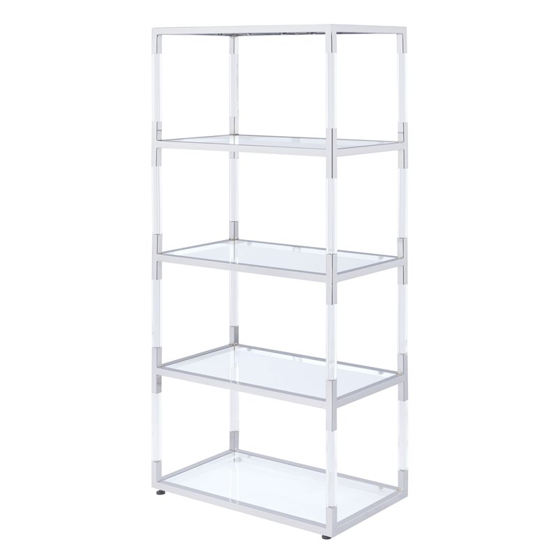 ACME Raegan Glass Shelf in Chrome Acrylic and Clear Glass ...