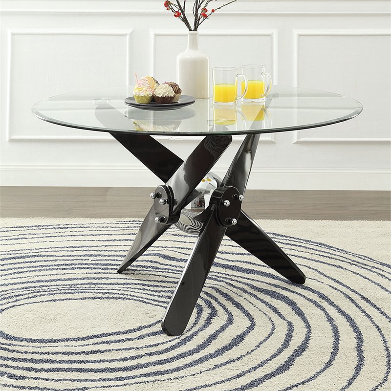ACME Hagelin 48" Round Glass Top Dining Table in Black Chrome | Bush ...