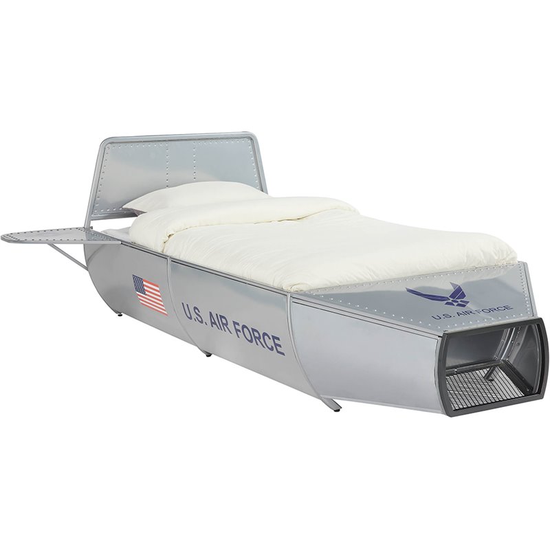 ACME Aeronautic Twin Kids Space Shuttle Bed in Silver - 36100T