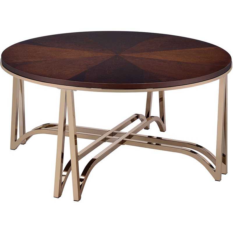 ACME Furniture Novus Round Wood & Metal Coffee Table in Walnut ...