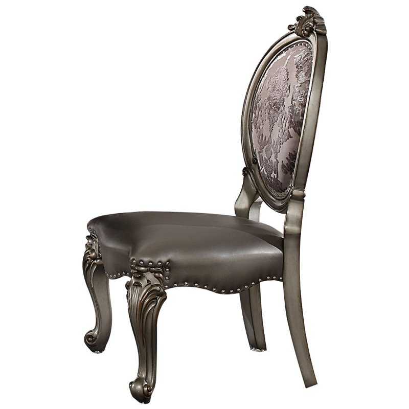 ACME Versailles Dining Side Chair in Silver PU and Antique Platinum ...