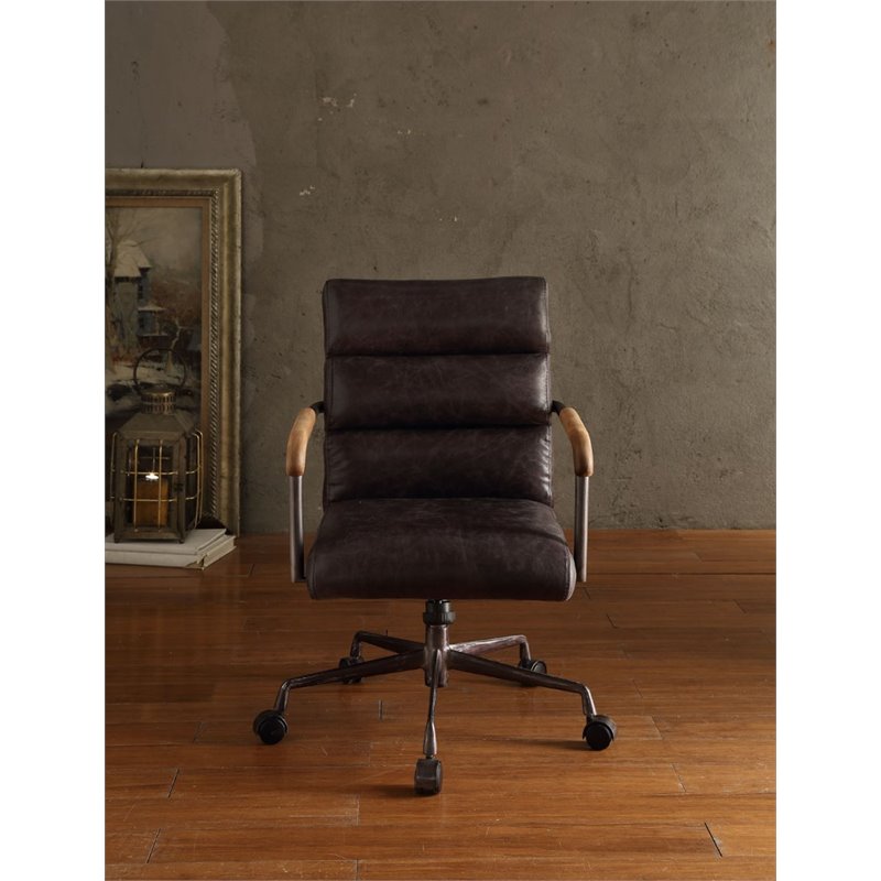 Modern 2 Piece Writing Desk and Rustic Leather Swivel Office Chair Set ...