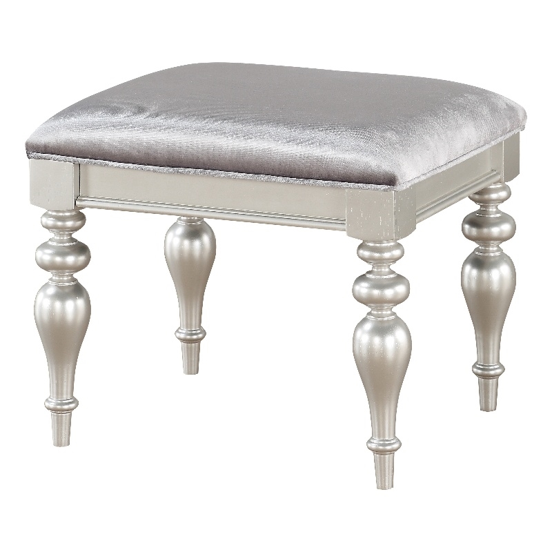 ACME Maverick Wood Vanity Stool in Fabric & Platinum Gray ...