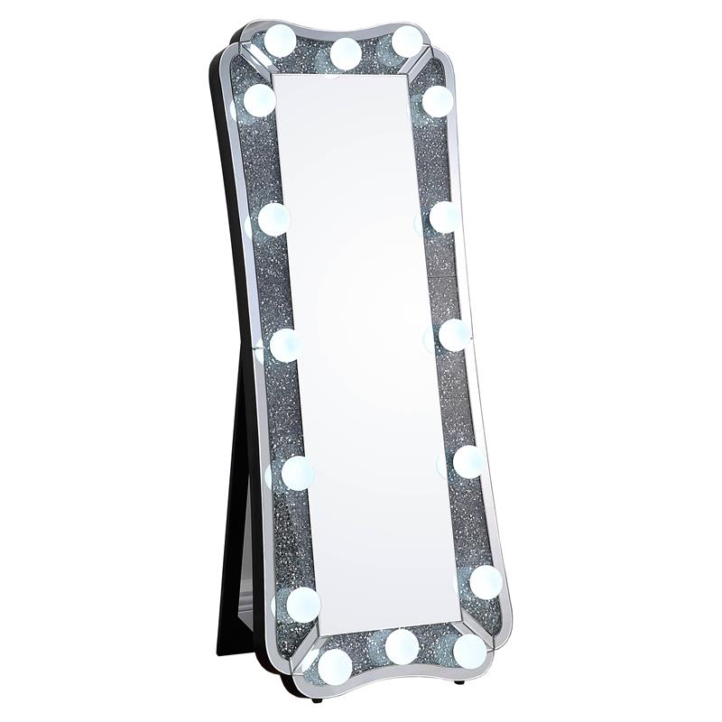 ACME Noralie Glass Floor Mirror with LED Light in Mirrored and Faux ...