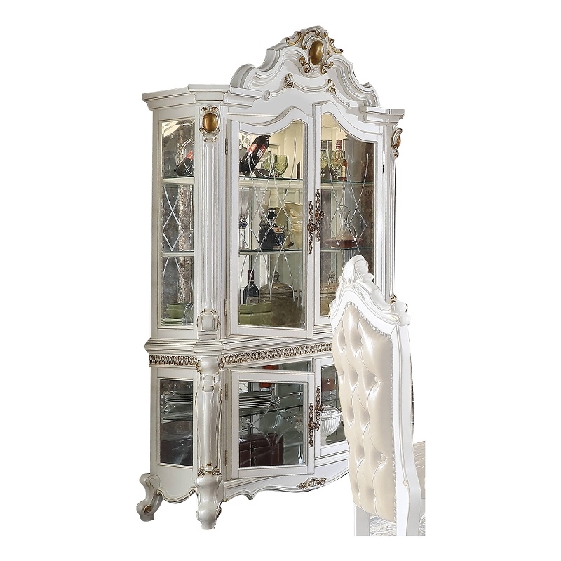 ACME Picardy 4 Glass Doors Curio Cabinet in Antique Pearl | Cymax Business