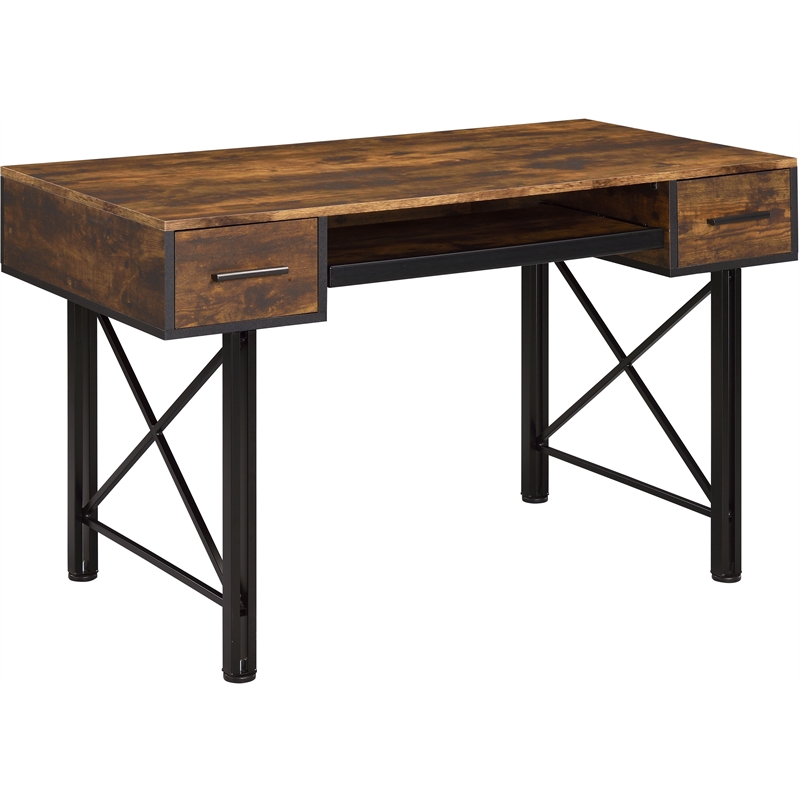 ACME Furniture Settea Wood & Metal Computer Desk in Weathered Oak and ...