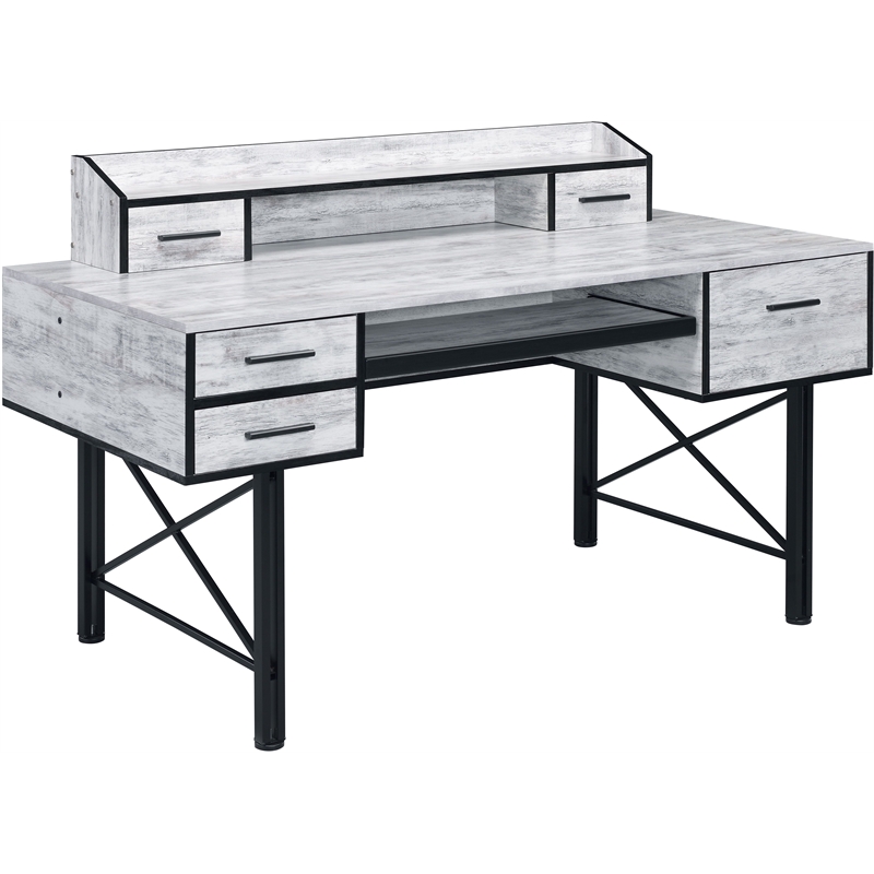 ACME Safea Wooden Storage Computer Desk in Antique White and Black ...