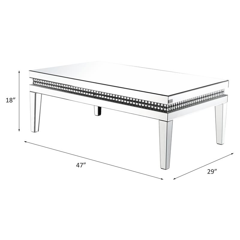 ACME Lotus Glass Coffee Tablein Mirrored and Faux Crystals Inlay ...