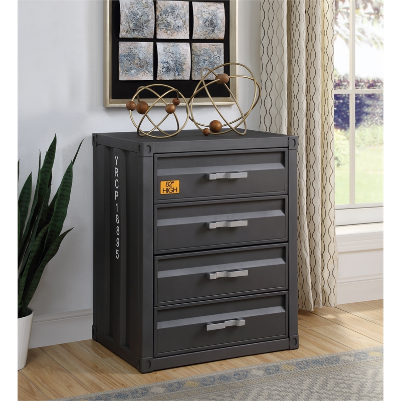 ACME Cargo Container Style 4 Storage Drawers Metal Chest in Gunmetal ...