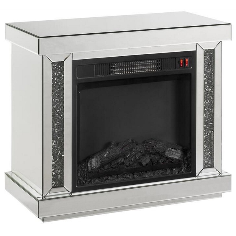 ACME Noralie Wooden Electric Fireplace with LED in Mirrored and Faux ...