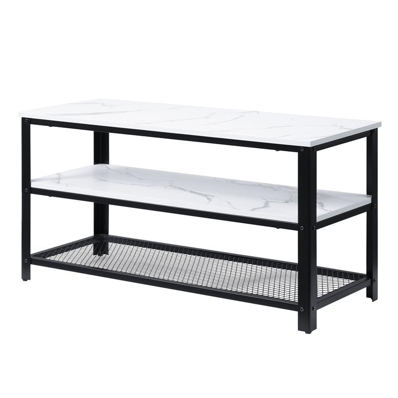 ACME Taurus TV Stand in White Printed Faux Marble and Black Finish ...