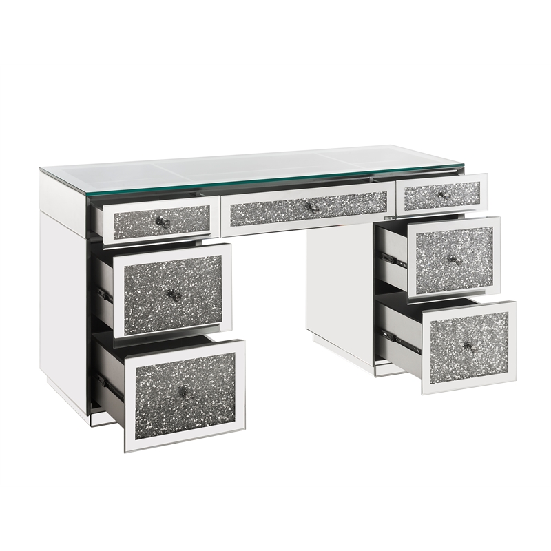 ACME Noralie Rectangular Glass Top Office Desk in Mirrored and Faux ...