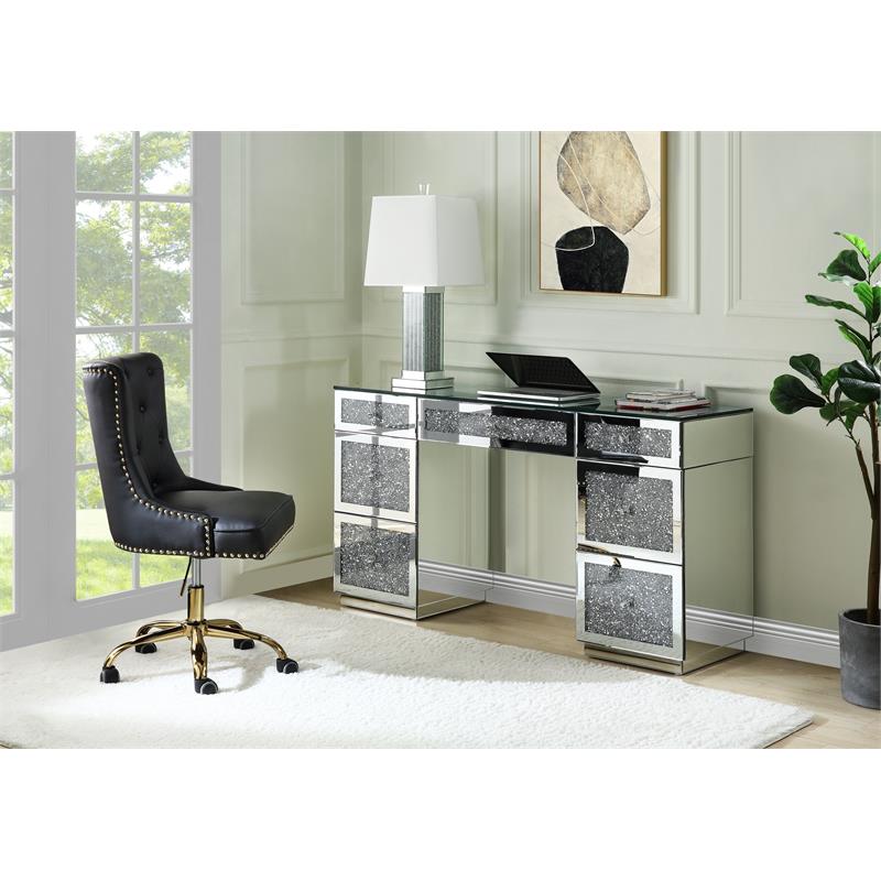 ACME Noralie Rectangular Glass Top Office Desk in Mirrored and Faux ...