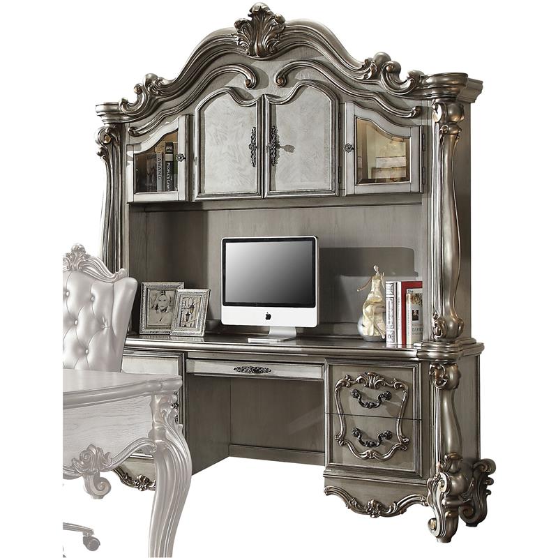 ACME Versailles Wooden Computer Desk and Hutch in Antique Platinum Gray ...