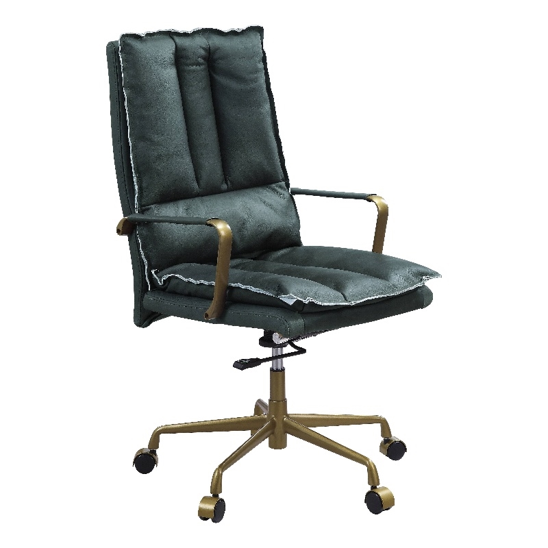 ACME Tinzud Upholstered Office Chair in Dark Green Top Grain Leather ...