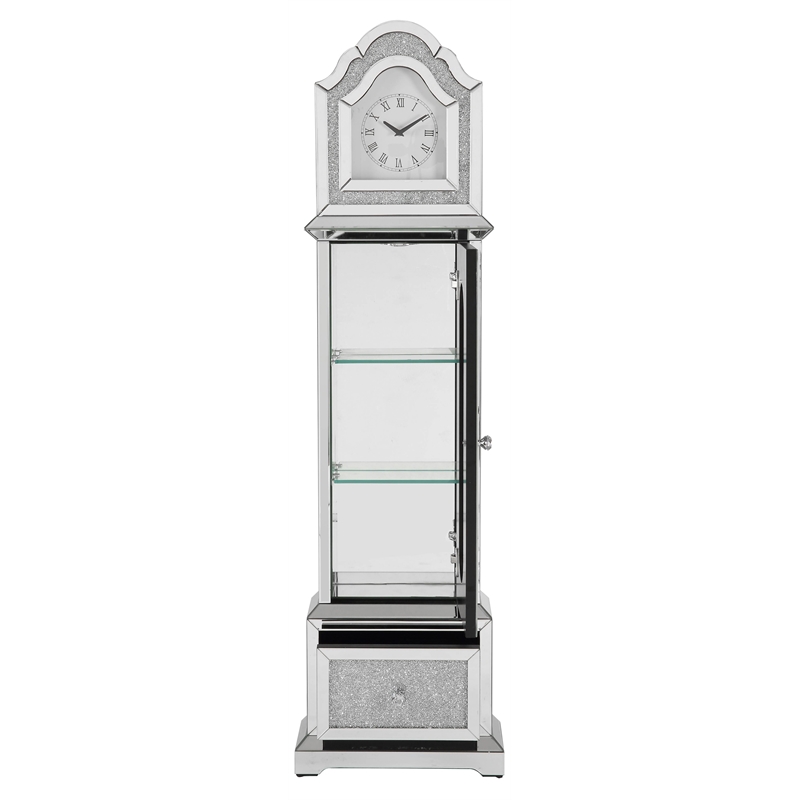 ACME Noralie Wood Frame Grandfather Clock with LED in Mirrored and Faux ...