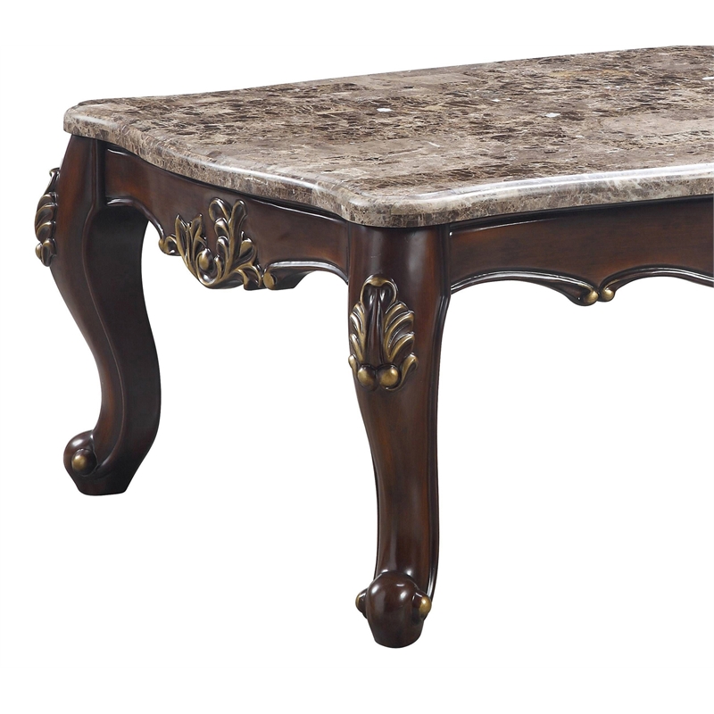 ACME Ragnar Wooden Rectangle Coffee Table in Brown Marble Top and ...