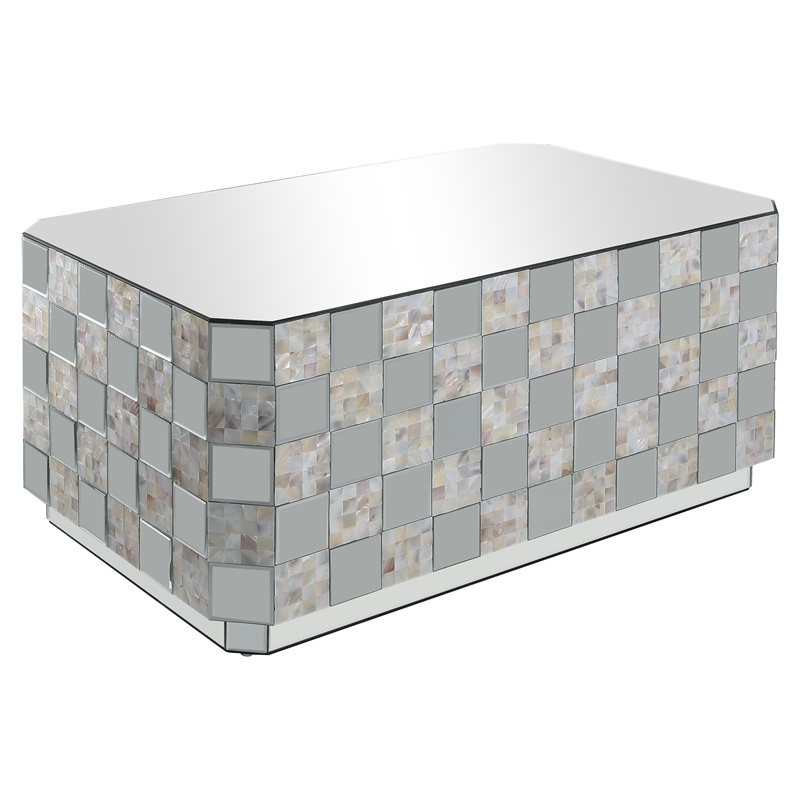 ACME Nasa Rectangular Coffee Table in Mirrored and Mother of Pearl ...