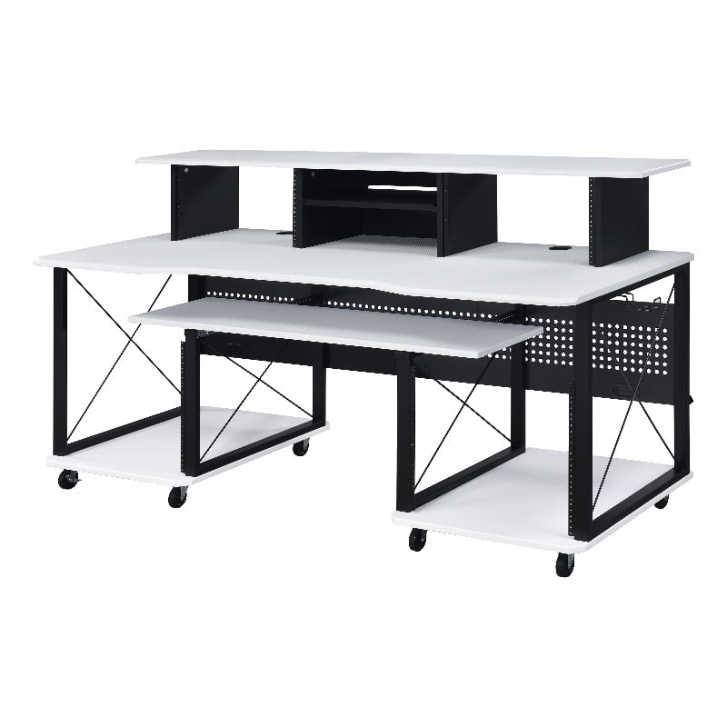 ACME Megara Storage Rectangular Music Desk with Metal Frame in White ...