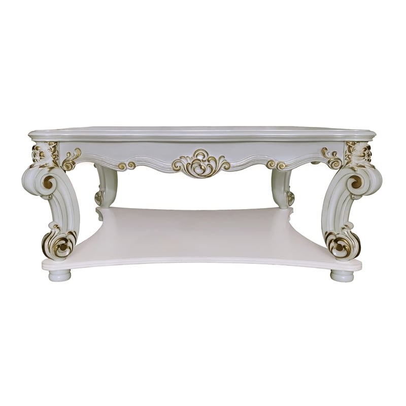 ACME Vendome Wooden Square Coffee Table with Scrolled Legs in Antique ...