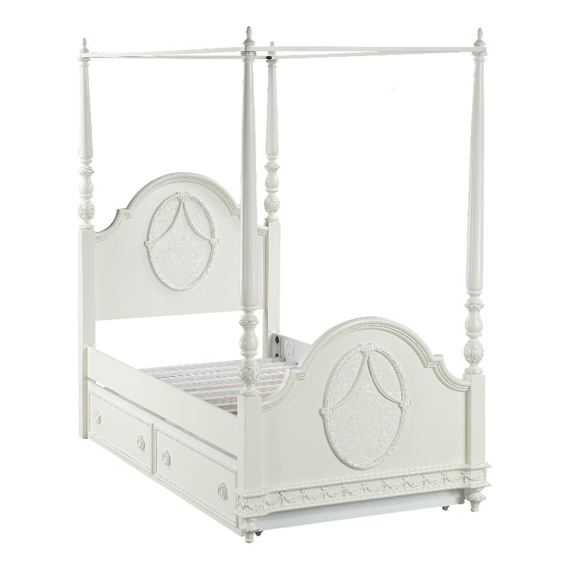 ACME Dorothy Transitional Wood Twin Poster Bed in Ivory Finish | Bush ...
