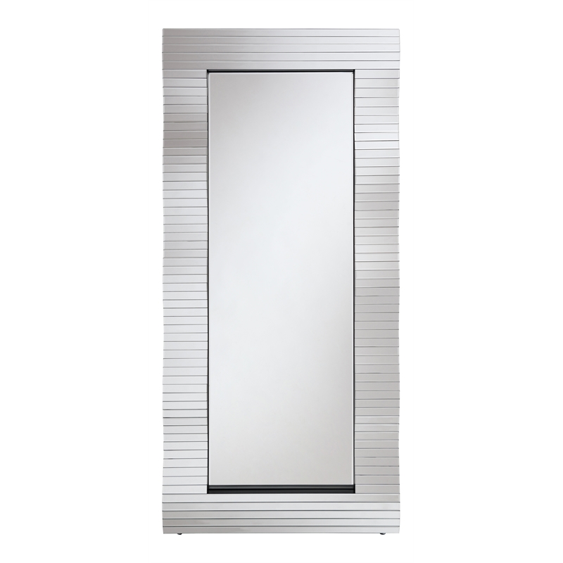 ACME Dominic Wood and Glass Accent Mirror with Wavy Lines in Mirrored ...