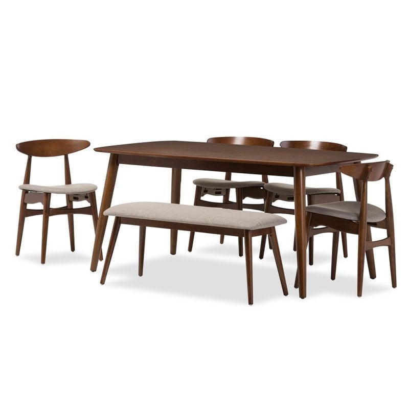 Flora 6 Piece Wood Dining Set in Medium Brown
