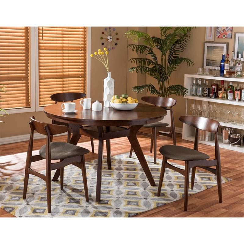 Baxton Studio Flamingo 5 Piece Dining Set in Dark Walnut | Homesquare