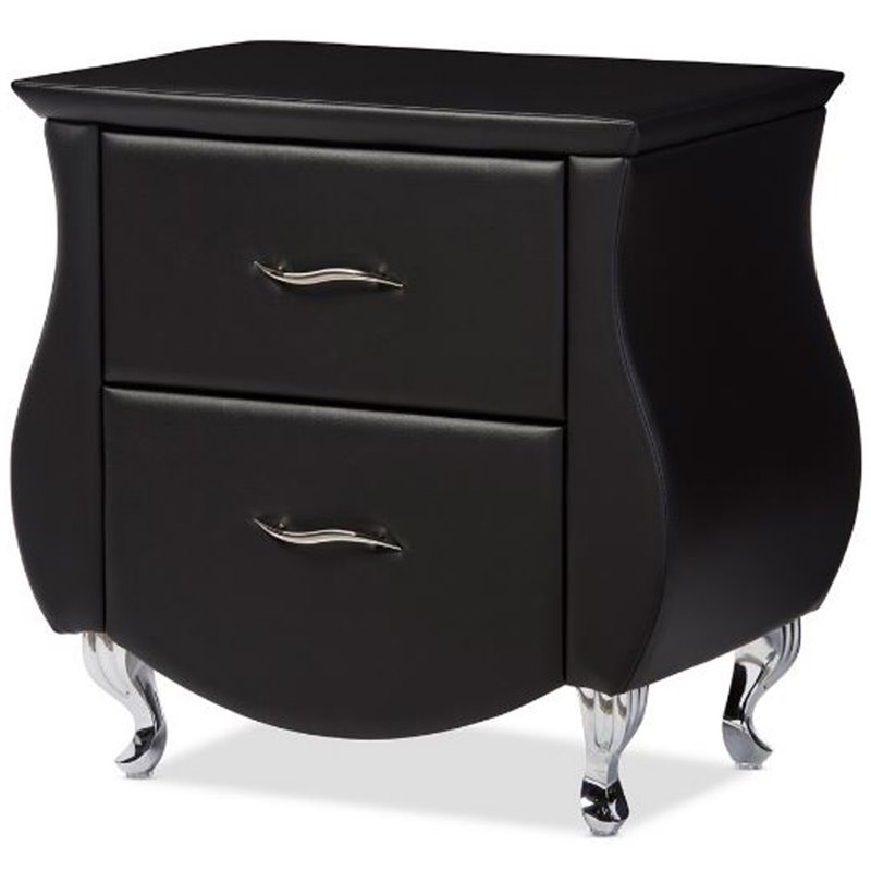 Baxton Studio Erin 2 Drawer Faux Leather Nightstand in Black ...